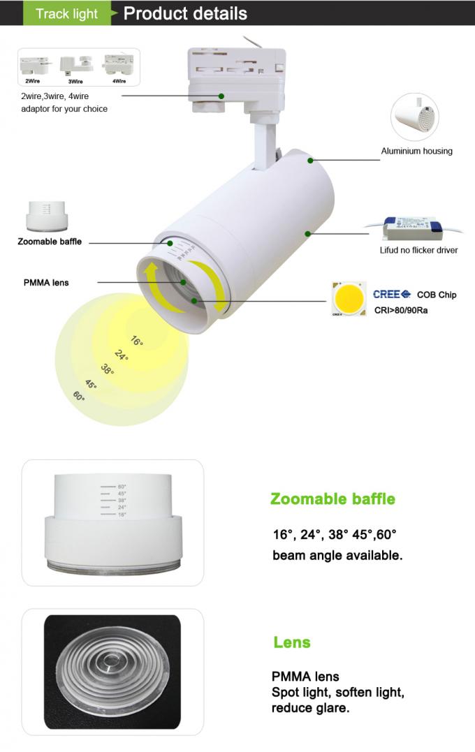 Cree LED Ceiling Track Lights Dimmable Adjustable Beam Angle 85Ra 100LM