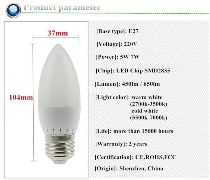8W LED Candle Bulb Light / Energy Saving Indoor Spotlight Chandelier